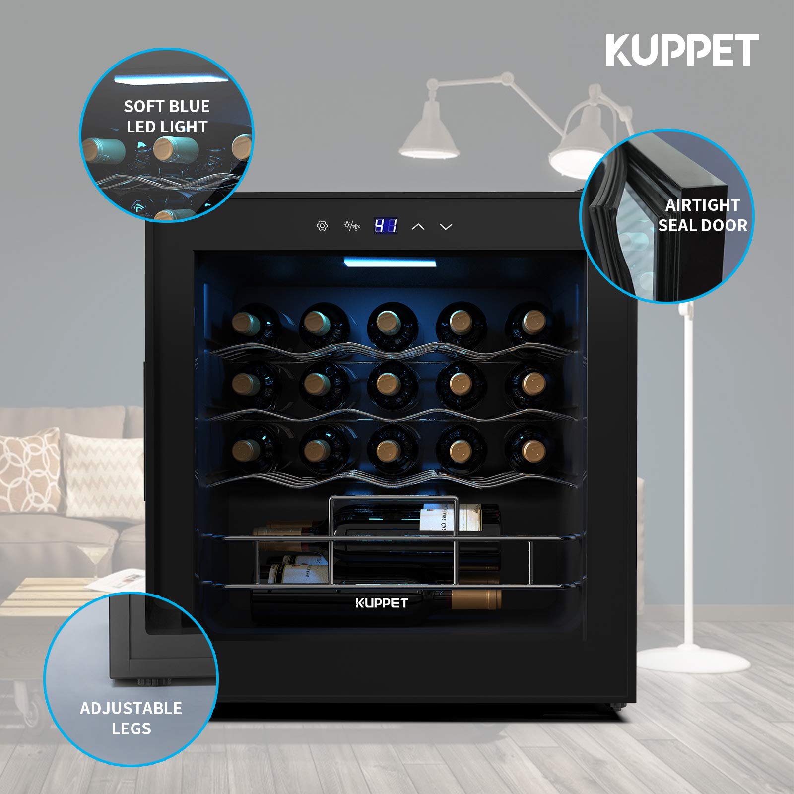 KUPPET 19 Bottles Wine Cooler/Fridge Beverage Refrigerator Small Mini Red & White Wine Cellar Beer Soda.Digital Temperature Display, Double-layer Glass Door, Quiet Operation Compressor