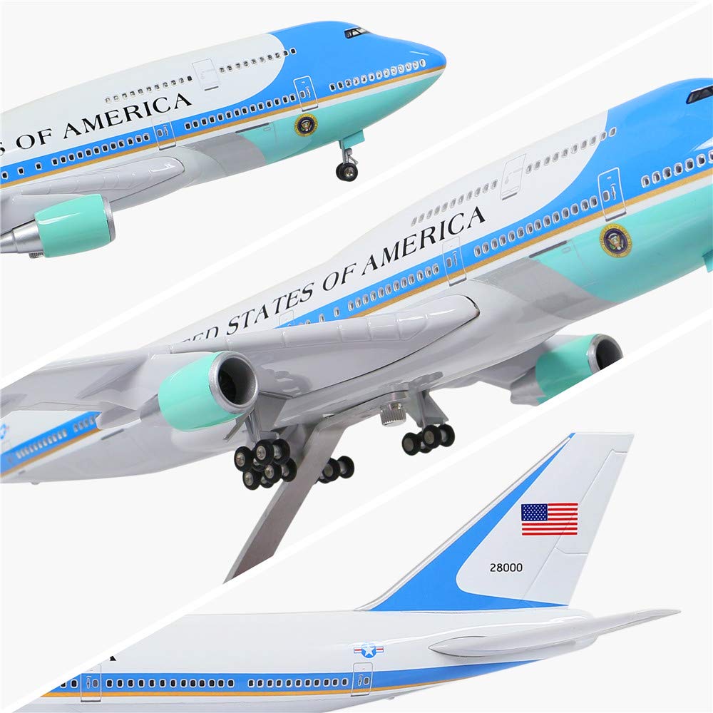 24-Hours 18β 1:130 Scale Model Jet United States Air Force One Plane B747 Model Planes Kits Display Diecast Airplane for Adults with LED Light(Touch or Sound Control)