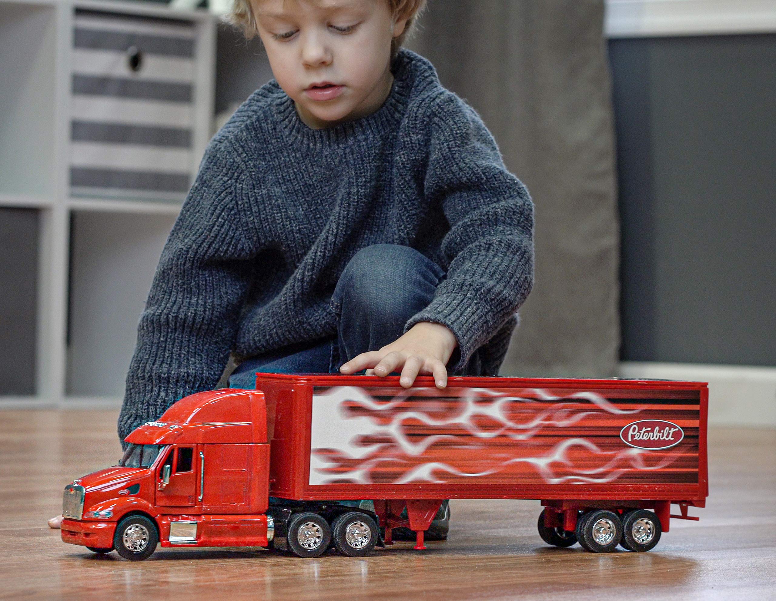 Wheel Master Peterbilt Tractor Trailer 387 Play Toy Truck Vehicle for Kids 1/32 Die Cast Scale,Designed, with Functions, Pre Built Semi, Realistic Look and Openable Doors Great Gift for Children