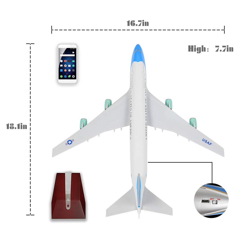 24-Hours 18β 1:130 Scale Model Jet United States Air Force One Plane B747 Model Planes Kits Display Diecast Airplane for Adults with LED Light(Touch or Sound Control)