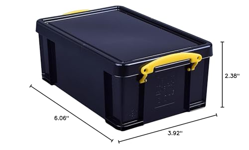 Really Useful Box Plastic Storage Box 9 Litre Solid Black with Yellow Handles