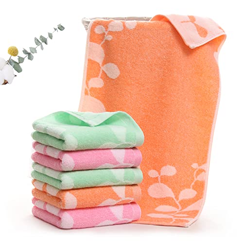 Pidada Hand Towels Set of 2 Leaves Floral Pattern Soft Absorbent Towel for Bathroom 13.4 x 29.1 Inch (Orange)