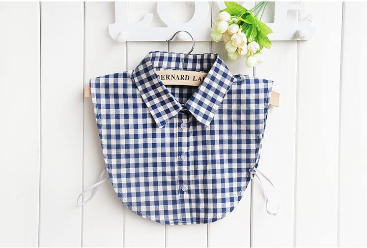Vpang Women's Stylish Detachable Half Shirt Blouse False Collar Plaid Shirt Collar Fake Collar Dickey Collar (Blue)