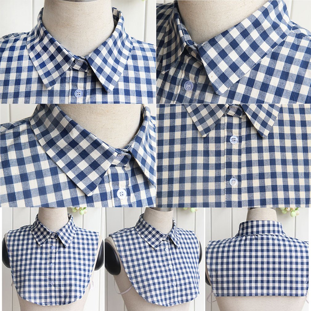 Vpang Women's Stylish Detachable Half Shirt Blouse False Collar Plaid Shirt Collar Fake Collar Dickey Collar (Blue)