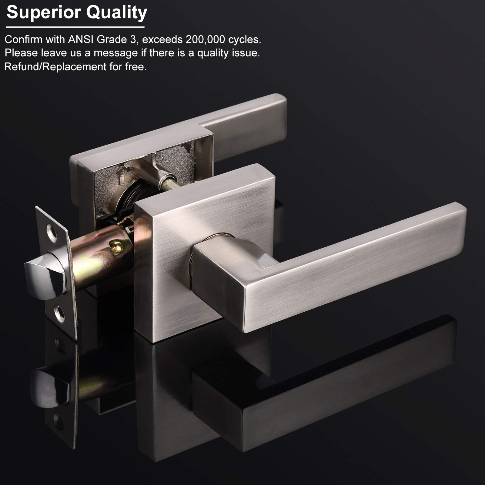 Knobonly 5 Pack Heavy Duty Door Passage Handle Door Lever Hallway Closet Keyless Brushed Nickel Square Door Handleset