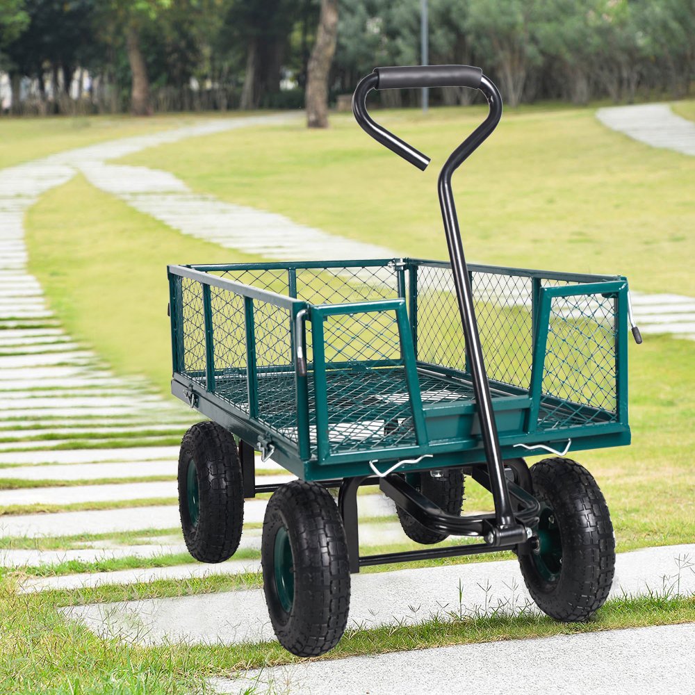 Dporticus Four-Wheel Trailer Large Folding Wagon Side Cart 560lbs Load Capacity, Handling Truck Pull for Outdoor Garden Warehouse Beach