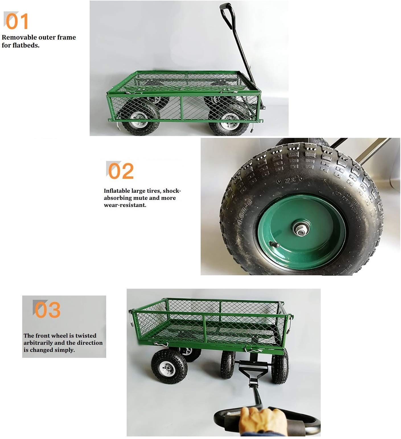 Dporticus Four-Wheel Trailer Large Folding Wagon Side Cart 560lbs Load Capacity, Handling Truck Pull for Outdoor Garden Warehouse Beach