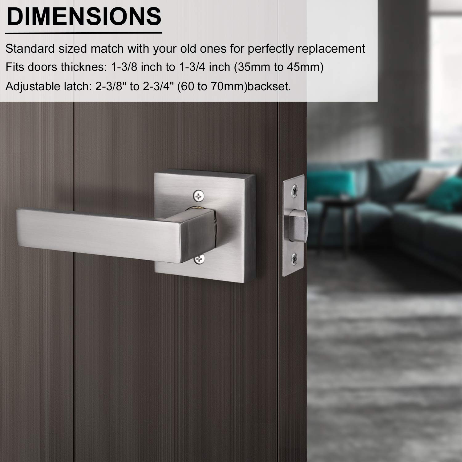 Knobonly 5 Pack Heavy Duty Door Passage Handle Door Lever Hallway Closet Keyless Brushed Nickel Square Door Handleset