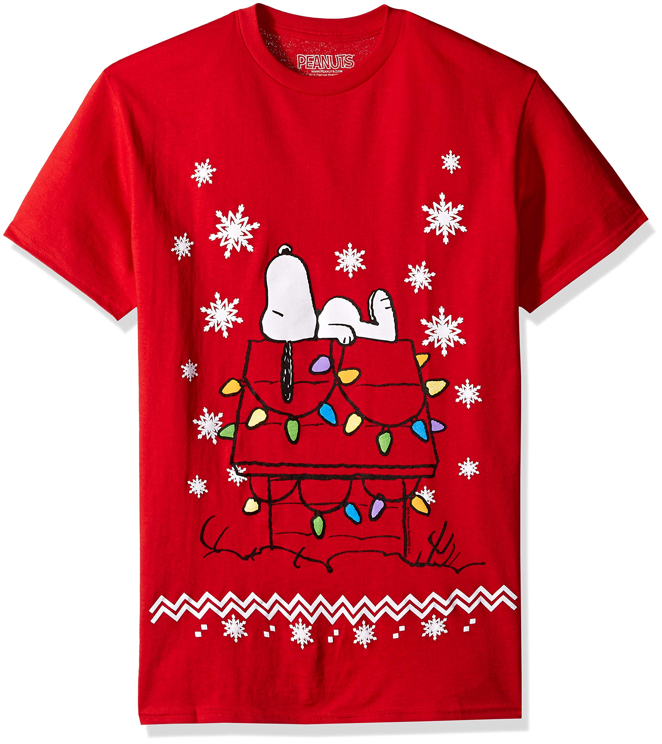 Peanuts Men's Snoopy Christmas Lights House T Shirt Shirt, red, S
