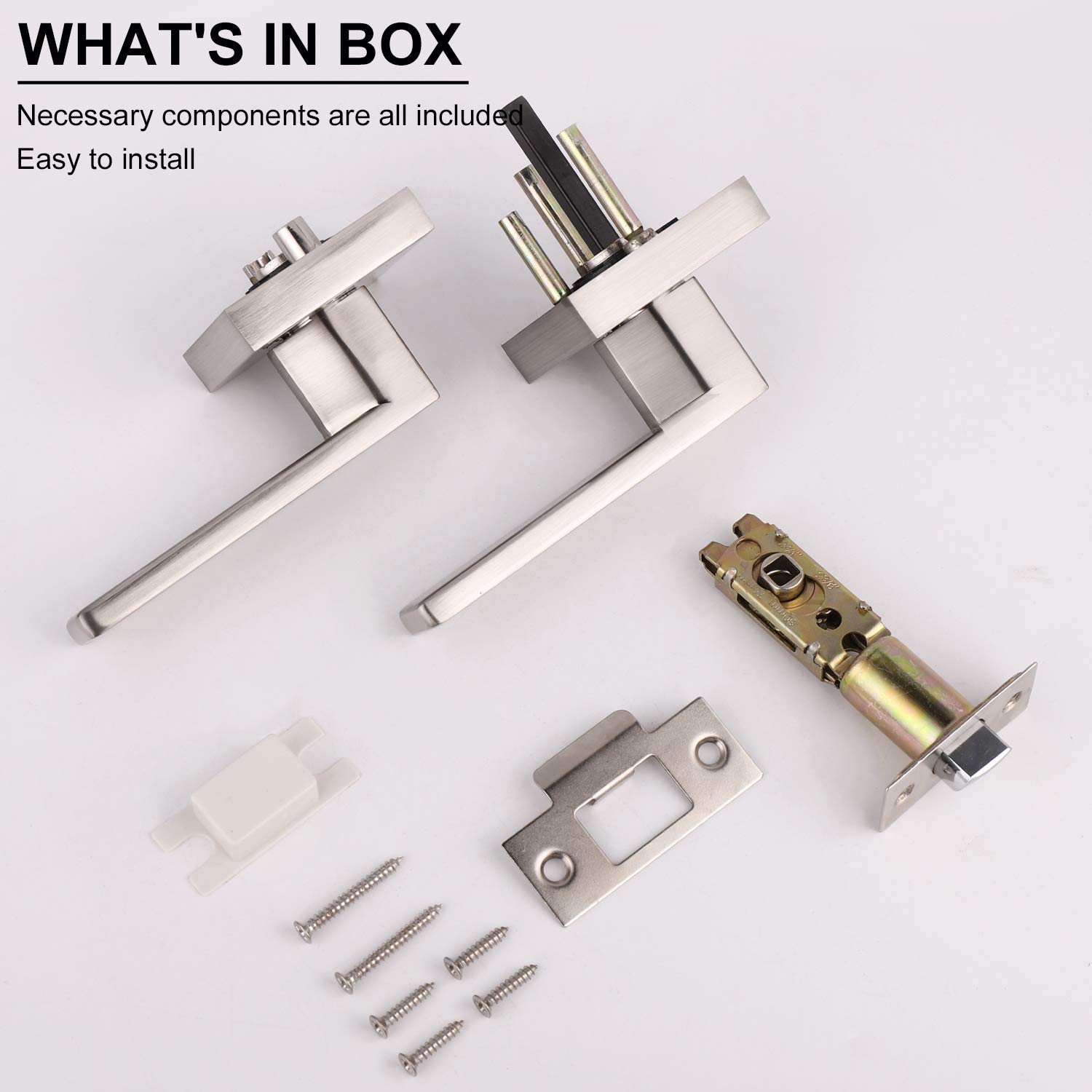 Knobonly 5 Pack Heavy Duty Door Passage Handle Door Lever Hallway Closet Keyless Brushed Nickel Square Door Handleset