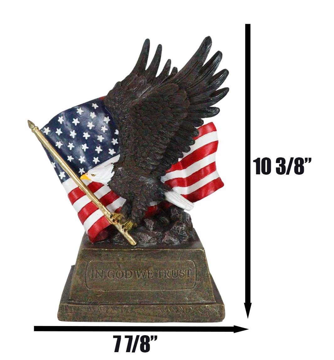 Ebros Patriotic Pride and Honor Bald Eagle Clutching American Flag Statue 10.75" Tall Wildlife Decor Figurine