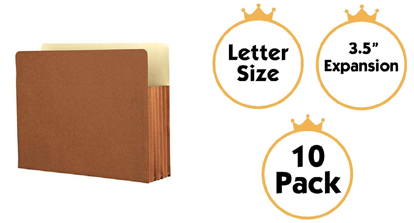 The File King Expanding Accordion File Folder | Letter Size | Box of 10 Redropes | 3.5” Expansion | Store and Organize Papers | Keep Records in One Place | Save Time Searching