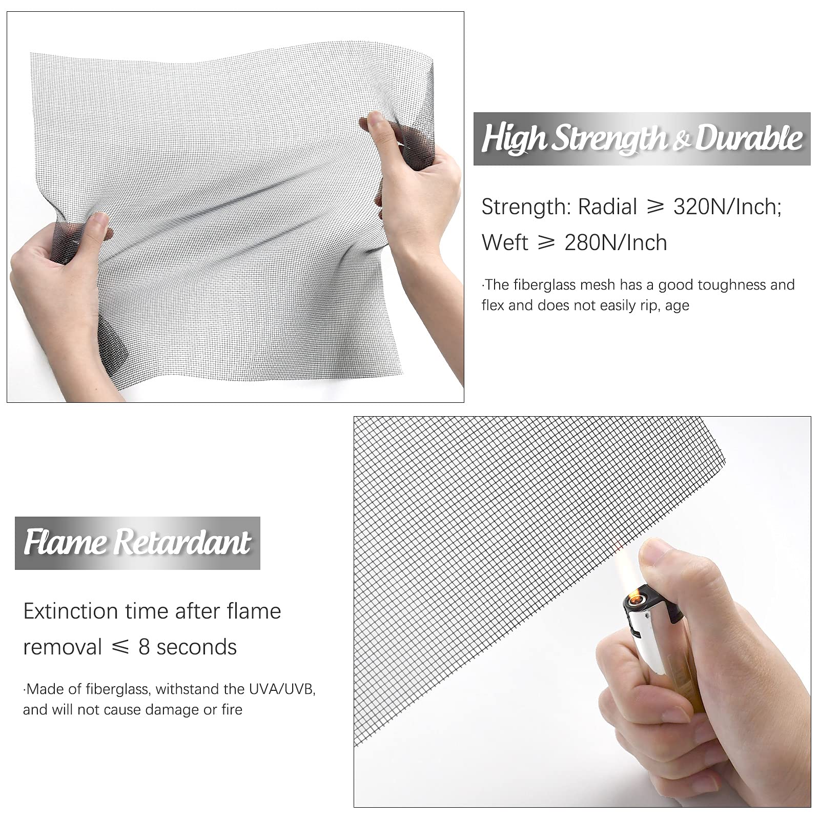 Senneny 59" x 106" Adjustable Window Screens, DIY Custom Fiberglass Screen Mesh, Window Screen Replacement for Windows Doors and Patio Screens, Premium Pet Screen (59" x 106", Grey)