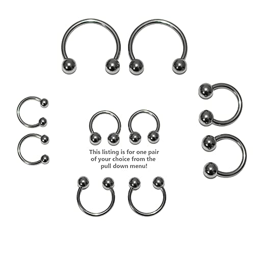 Lex & Lu Pair of Steel Circular Barbell Horseshoes Earrings 18,16,14 Gauge