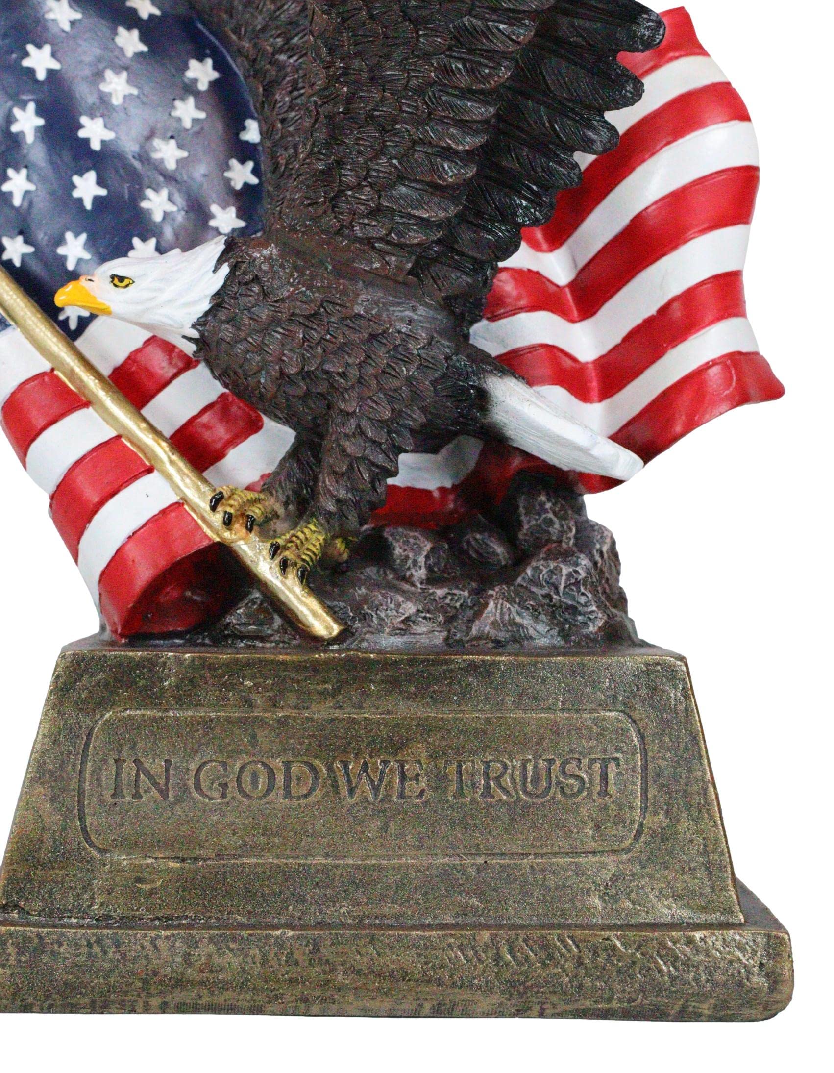 Ebros Patriotic Pride and Honor Bald Eagle Clutching American Flag Statue 10.75" Tall Wildlife Decor Figurine