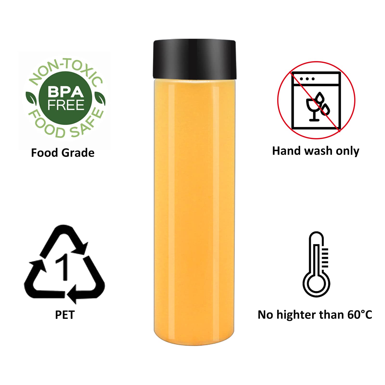 zmybcpack 12 Pack 13.6 OZ (400 ml) Clear PET Plastic Juice Bottles With Black Lids Smoothie Ideal For Milk and Other Beverage