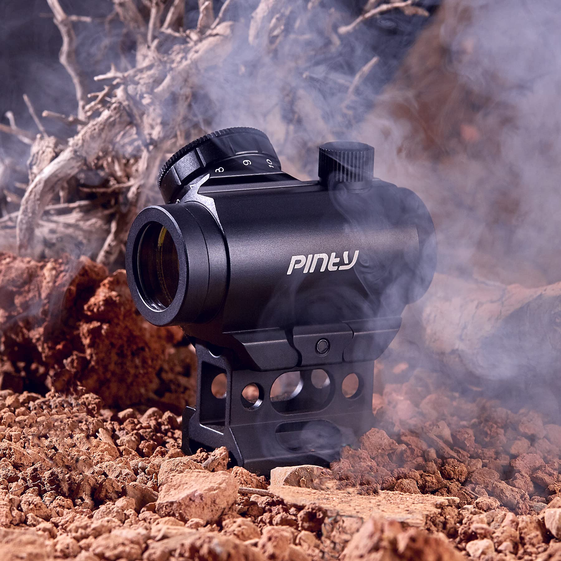 Pinty 1x25mm Tactical Red Dot Sight 3-4 MOA Compact Red Dot Scope 1” Riser Mount for Cowitness with Iron Sights Waterproof and Shockproof Scratch Resistant Amber Lens