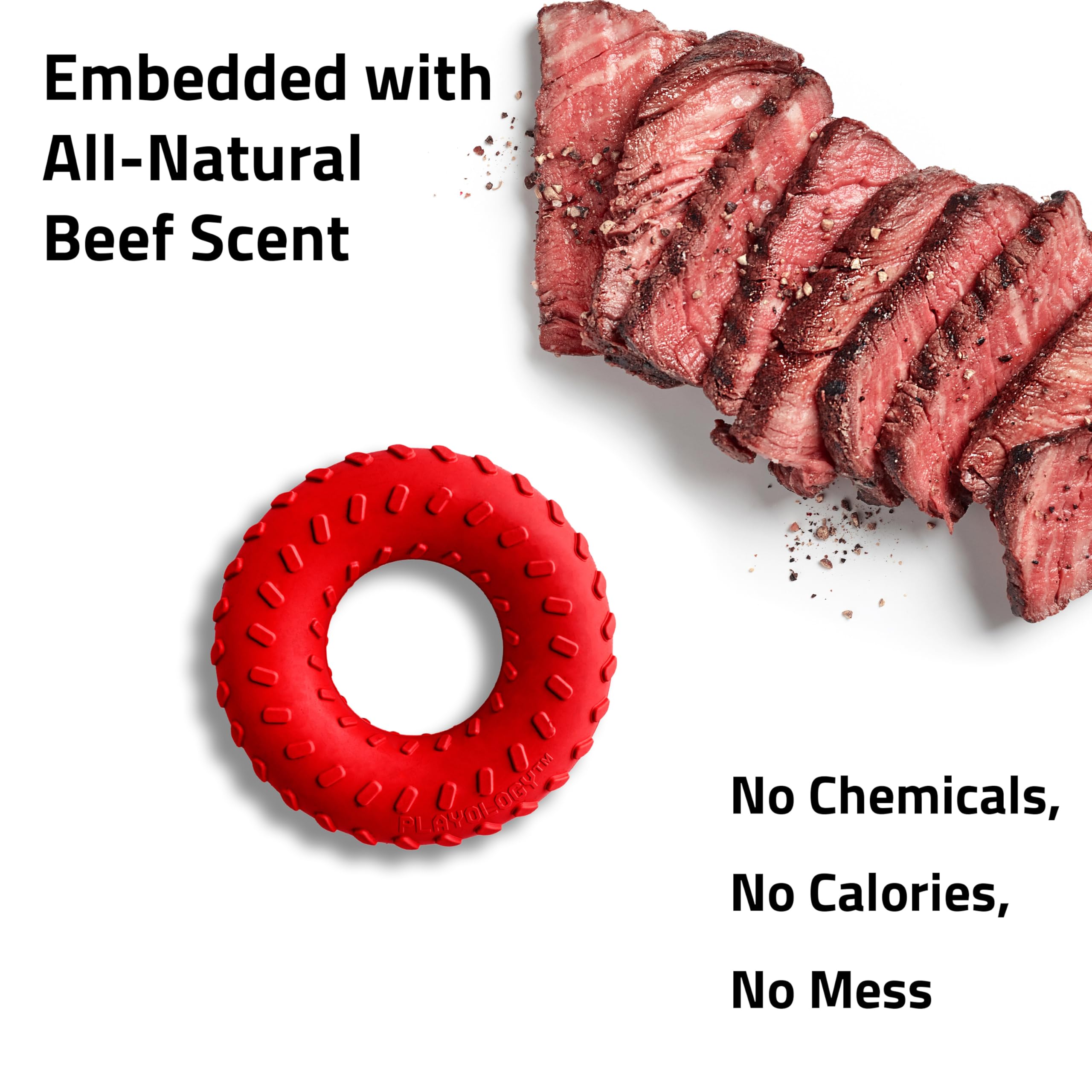Playology Dual Layer Ring Toy for Medium Dogs up to 50lbs | Engaging All-Natural Beef Scented Durable Dog Chew Toy for Power Chewers, Easy to Clean, Interactive & Non-Toxic