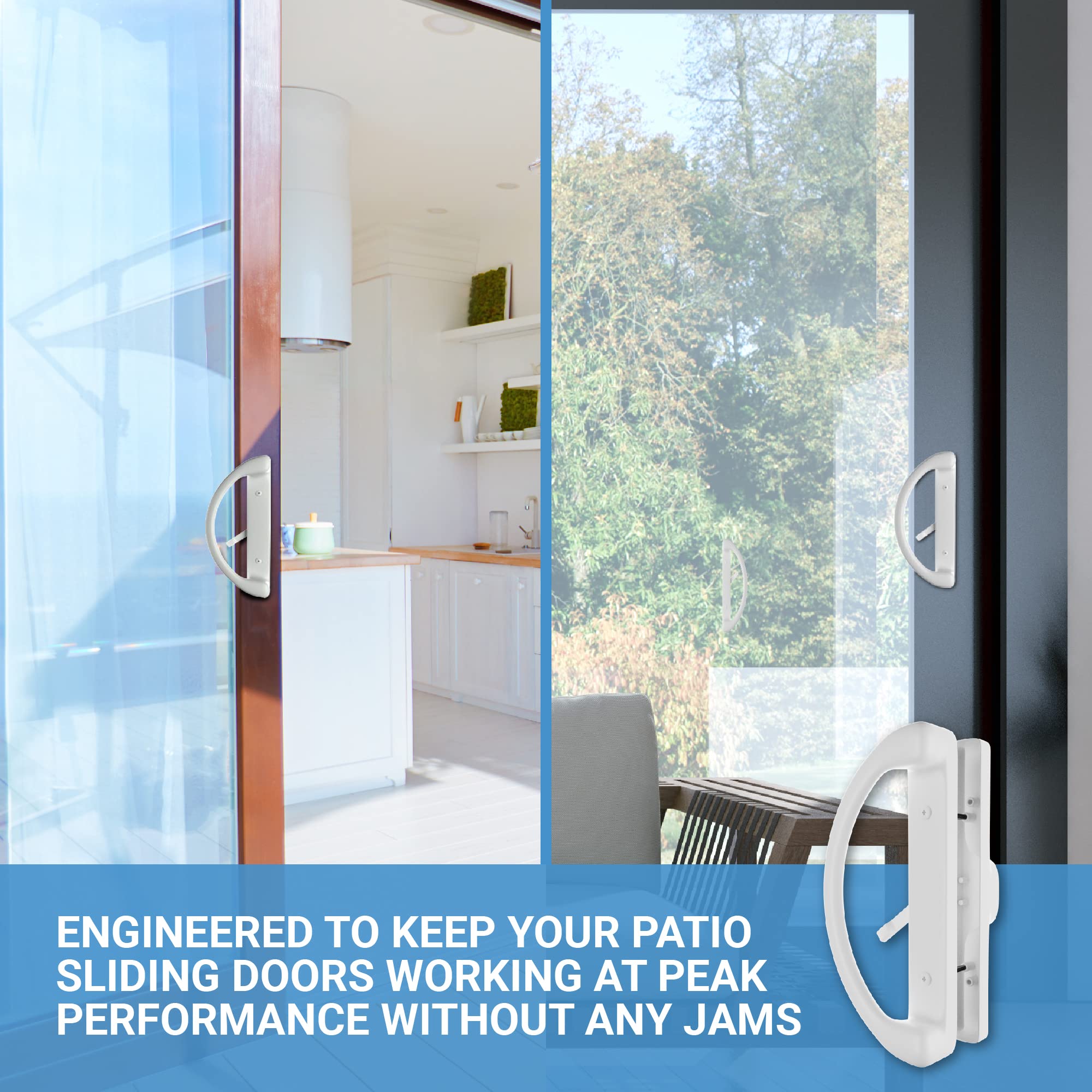 Essential Values Patio Door Handle Set, Replacement Sliding Door Handle Set (No Lock, Non-Keyed) | 2-Handle White Diecast Handles for Sliding Doors | 3-15/16” Hole Spacing for Mortise Style Locks