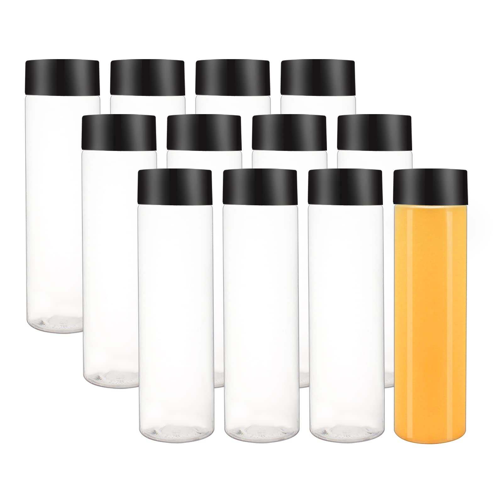 zmybcpack 12 Pack 13.6 OZ (400 ml) Clear PET Plastic Juice Bottles With Black Lids Smoothie Ideal For Milk and Other Beverage