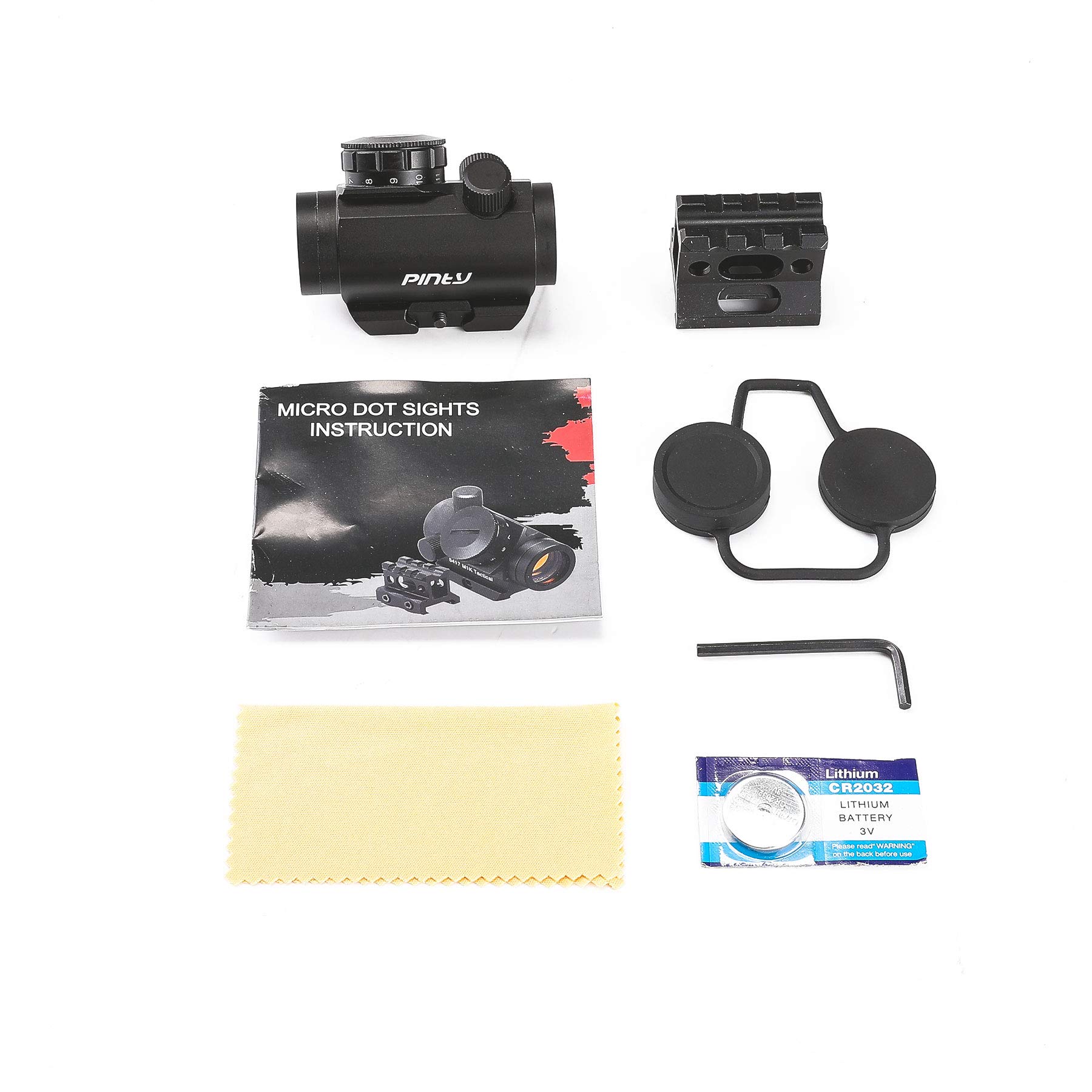 Pinty 1x25mm Tactical Red Dot Sight 3-4 MOA Compact Red Dot Scope 1” Riser Mount for Cowitness with Iron Sights Waterproof and Shockproof Scratch Resistant Amber Lens