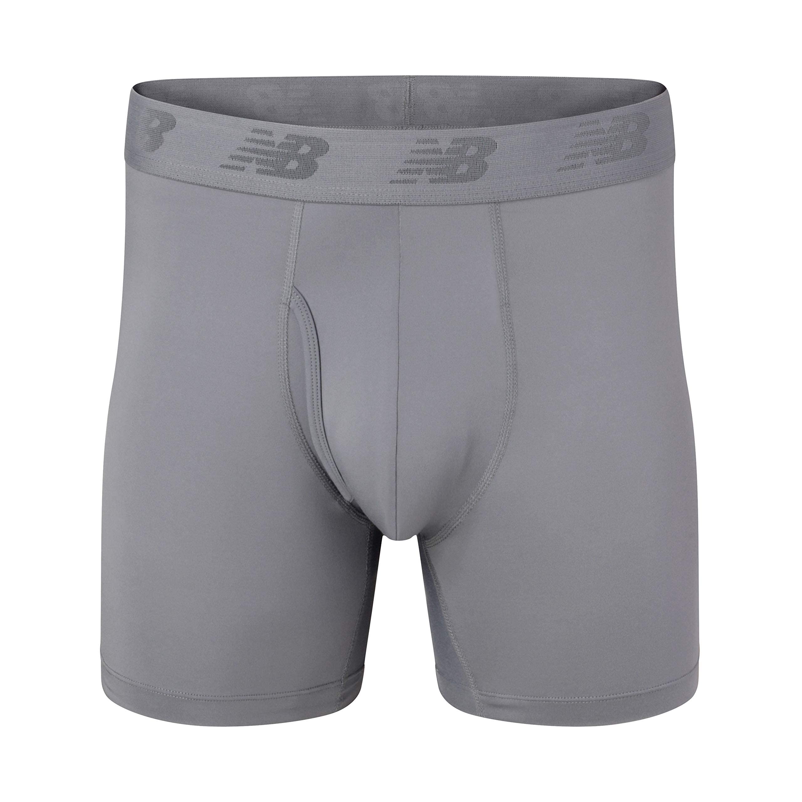 New Balance Men's 6" Boxer Brief Fly Front with Pouch, 3-Pack,Pink Zing/Pigment/Steel, Large (36"-38")