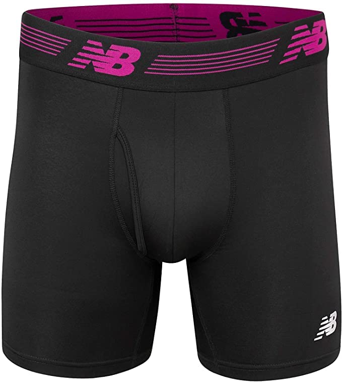 New Balance Men's 6" Boxer Brief Fly Front with Pouch, 3-Pack,Pink Zing/Pigment/Steel, Large (36"-38")