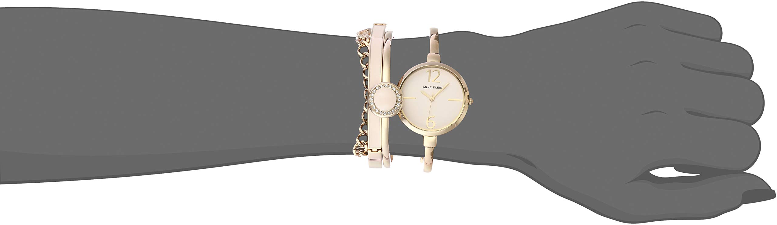 Anne Klein Women's AK/3290LPST Gold-Tone Bangle Watch and Premium Crystal Accented Bracelet Set