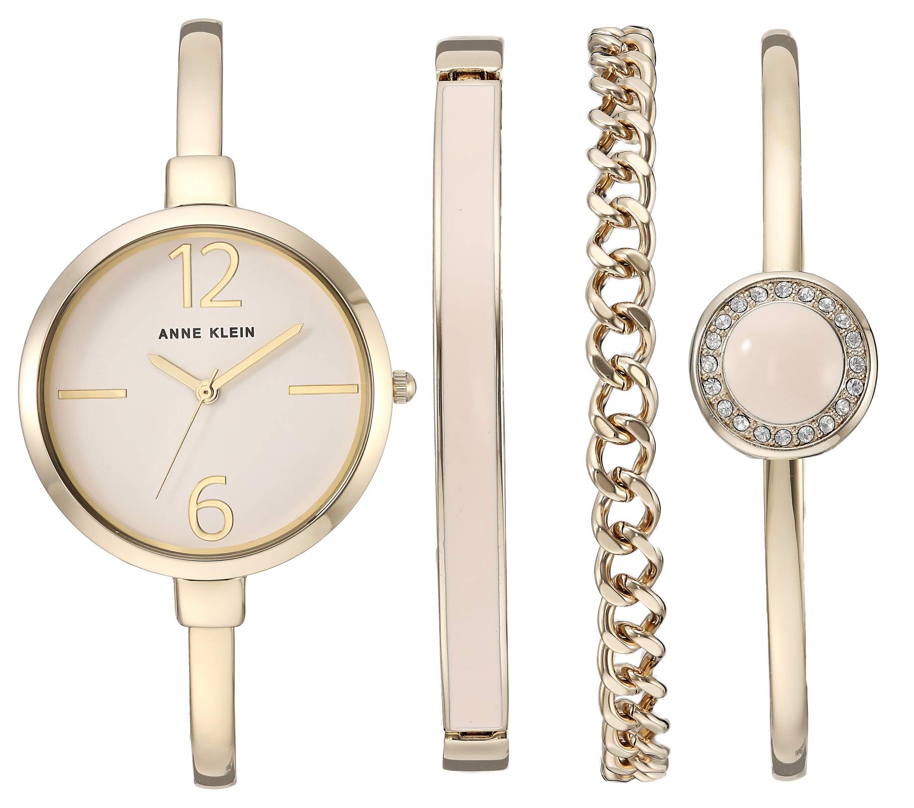 Anne Klein Women's AK/3290LPST Gold-Tone Bangle Watch and Premium Crystal Accented Bracelet Set