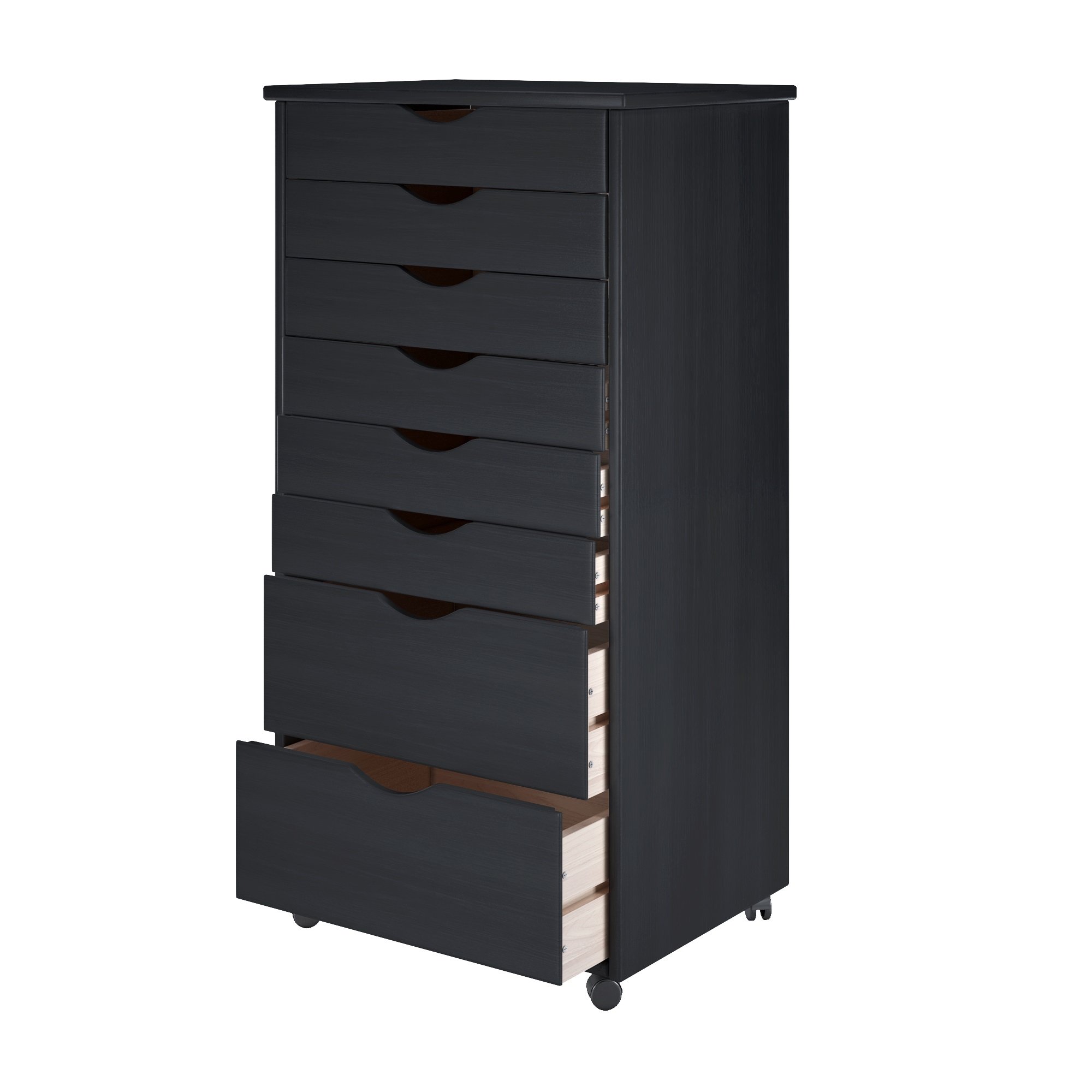 Adeptus Original Roll Cart, Solid Wood, 6+2 Drawer Extra Wide Drawers Roll Carts, Black