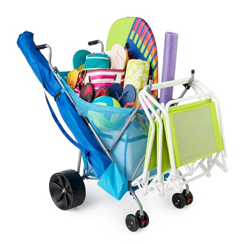 Seina All-Terrain Beach Cart Wheeler with Big Wheels for Sand | All Terrain Cart, Wide Wheels, Cart for Beach, Sand Cart, Beach Trolley, Collapsable, Compact, | Blue