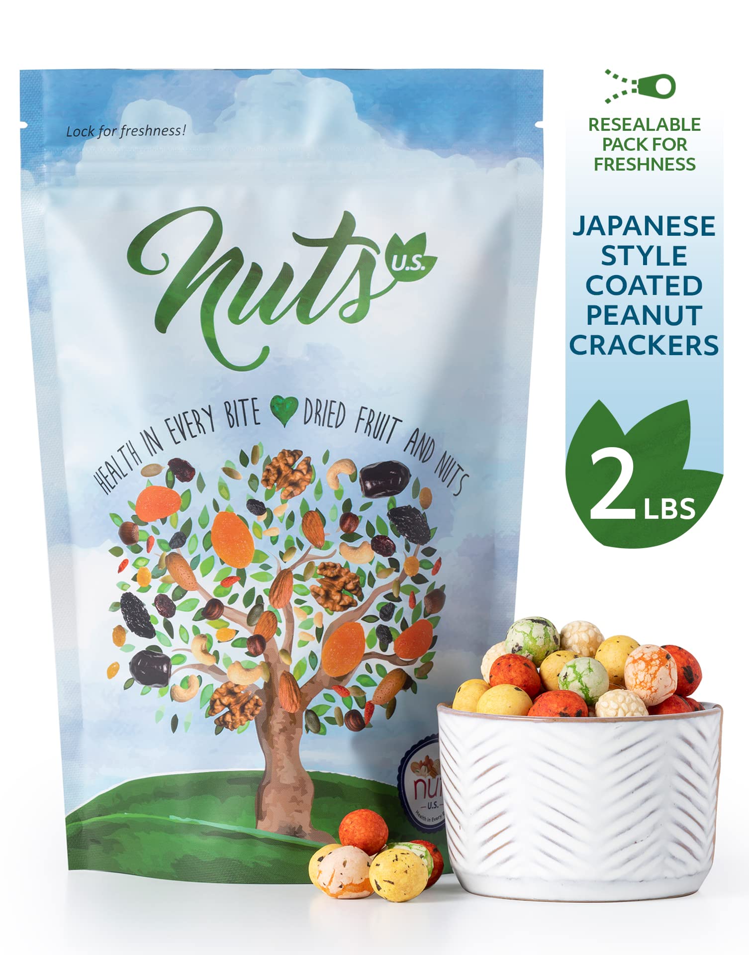 NUTS U.S. - Japanese Coated Peanut Crackers | Japan Mix | No Trans Fat and Non-GMO | Natural Snacks | Packed in a Resealable Bag!!! (Japan Mix, 2 LBS)