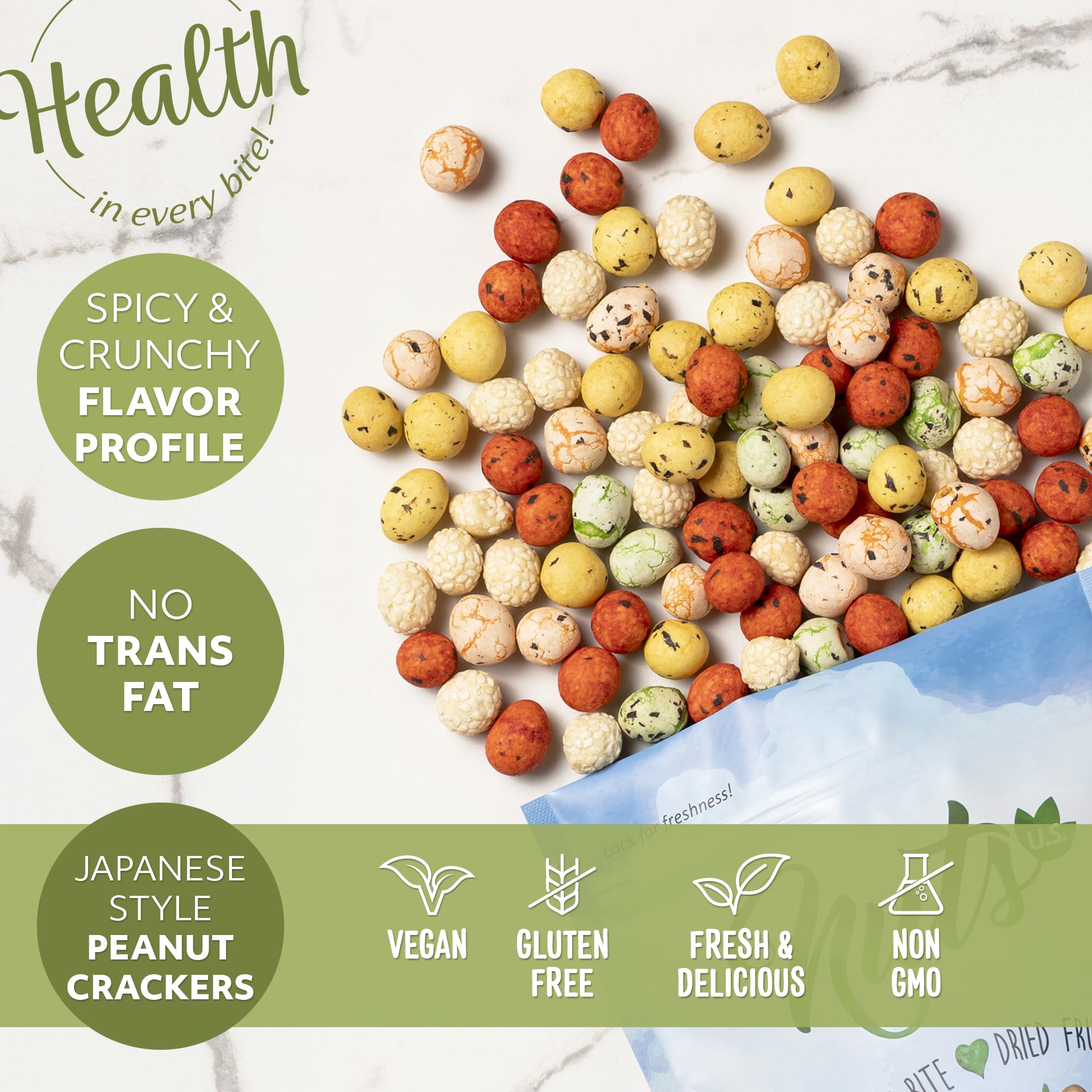 NUTS U.S. - Japanese Coated Peanut Crackers | Japan Mix | No Trans Fat and Non-GMO | Natural Snacks | Packed in a Resealable Bag!!! (Japan Mix, 2 LBS)
