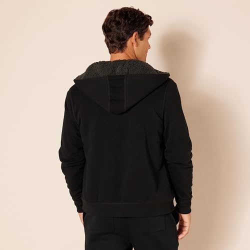 Amazon Essentials Hoodie For Men, Sherpa-Lined Full-Zip Fleece Sweatshirt, XX-Large, Color: Black