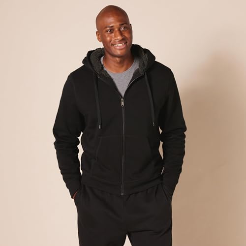 Amazon Essentials Hoodie For Men, Sherpa-Lined Full-Zip Fleece Sweatshirt, XX-Large, Color: Black