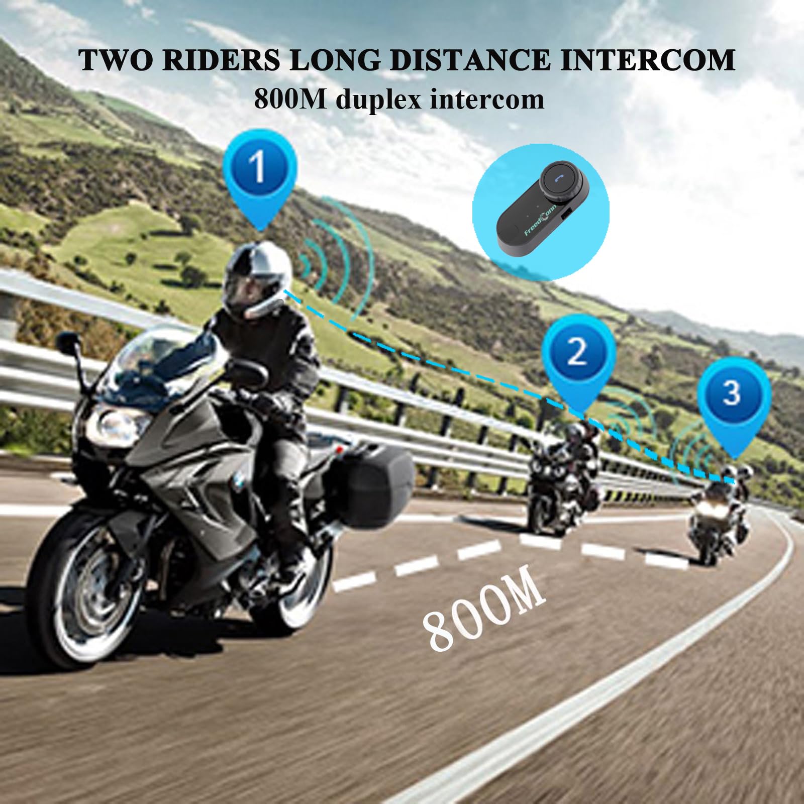 FreedConn T-COMVB Motorcycle Helmet Bluetooth Intercom Interphone Headset Headphones Kit for 2 or 3 Riders /MP3 Player/GPS/FM Radio/Hands Free (5 pin)