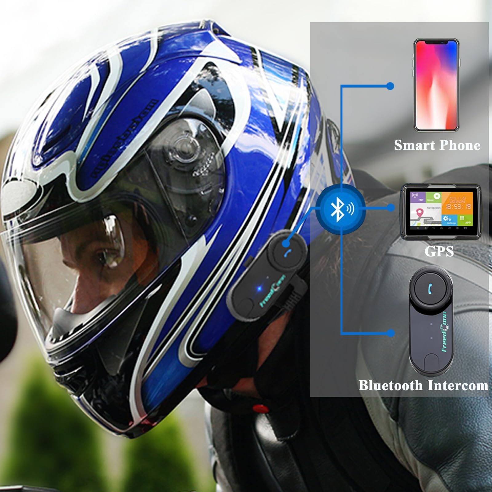 FreedConn T-COMVB Motorcycle Helmet Bluetooth Intercom Interphone Headset Headphones Kit for 2 or 3 Riders /MP3 Player/GPS/FM Radio/Hands Free (5 pin)