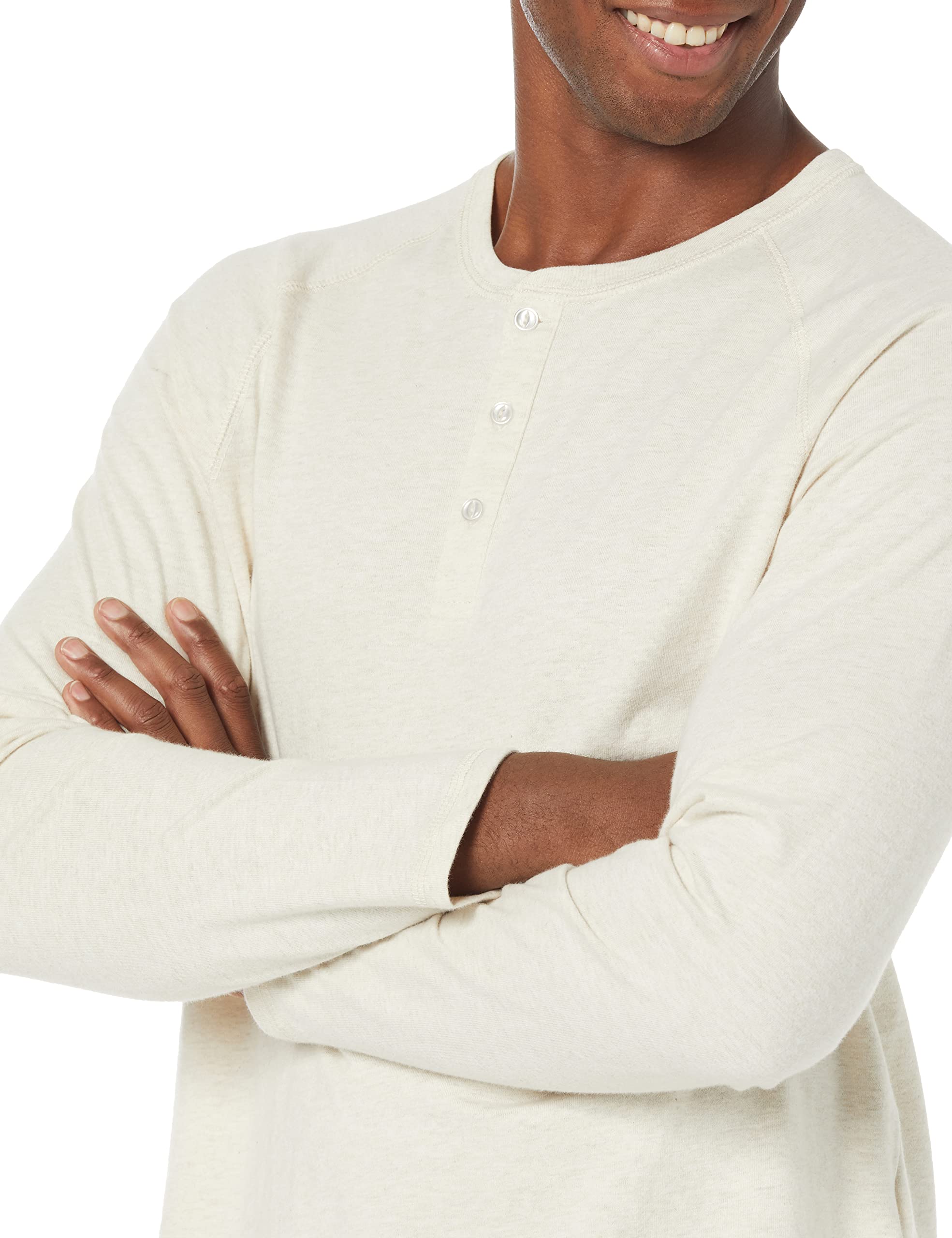 Amazon Essentials Long Sleeve Shirt for Men, Regular-Fit Henley, Available in Big & Tall, Oatmeal Heather, Medium