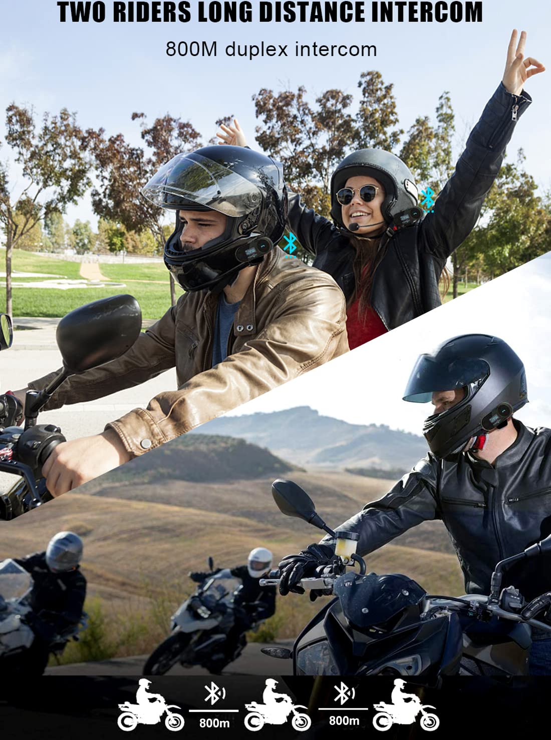 FreedConn 2pcs TCOM-SC Motorcycle Intercom Headset Speakers,2-3 Riders Helmet Bluetooth Intercom, Universal Communication Systems with Music Sharing/LCD Screen/FM Radio/Mobile Phone/GPS/Waterproof