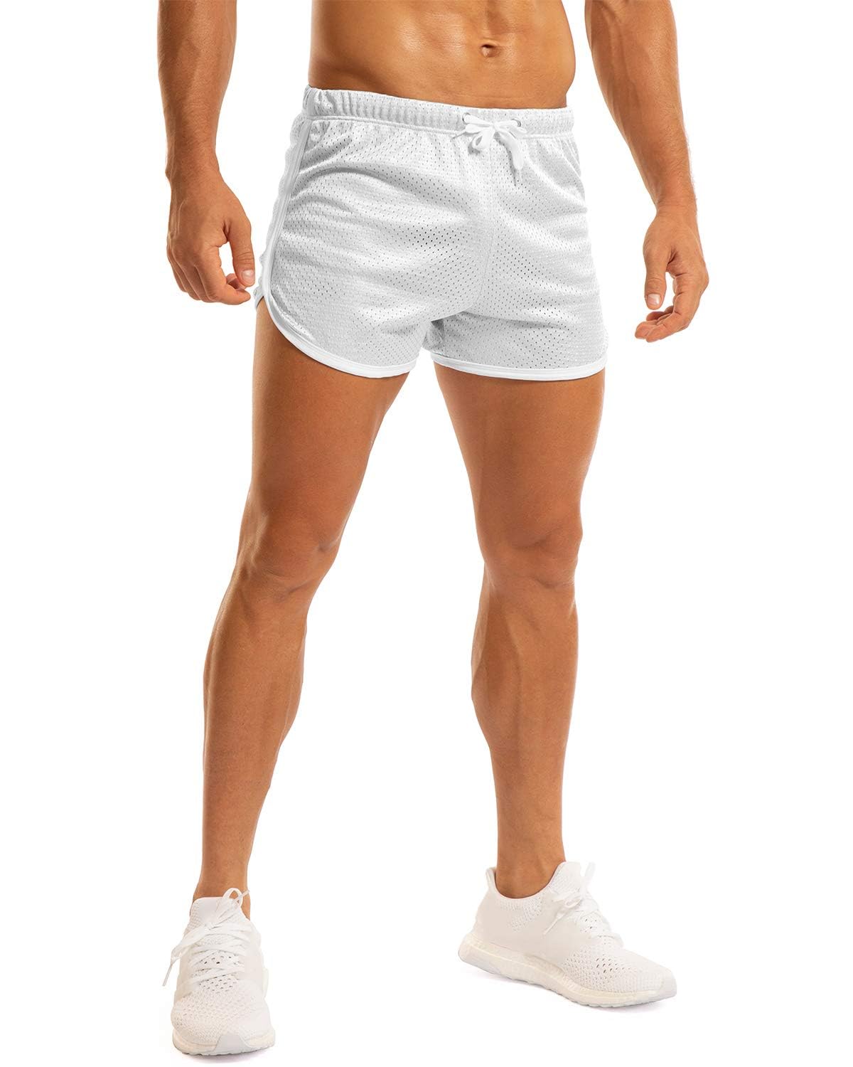 Ouber Men's Workout Racing Short Shorts with Elastic Drawsting (A-White,M)