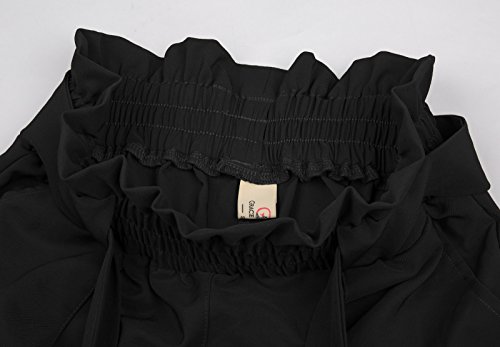 GRACE KARIN Women's High Waist Elastic Belted Casual Loose Long Pants with Pocket Black XXL