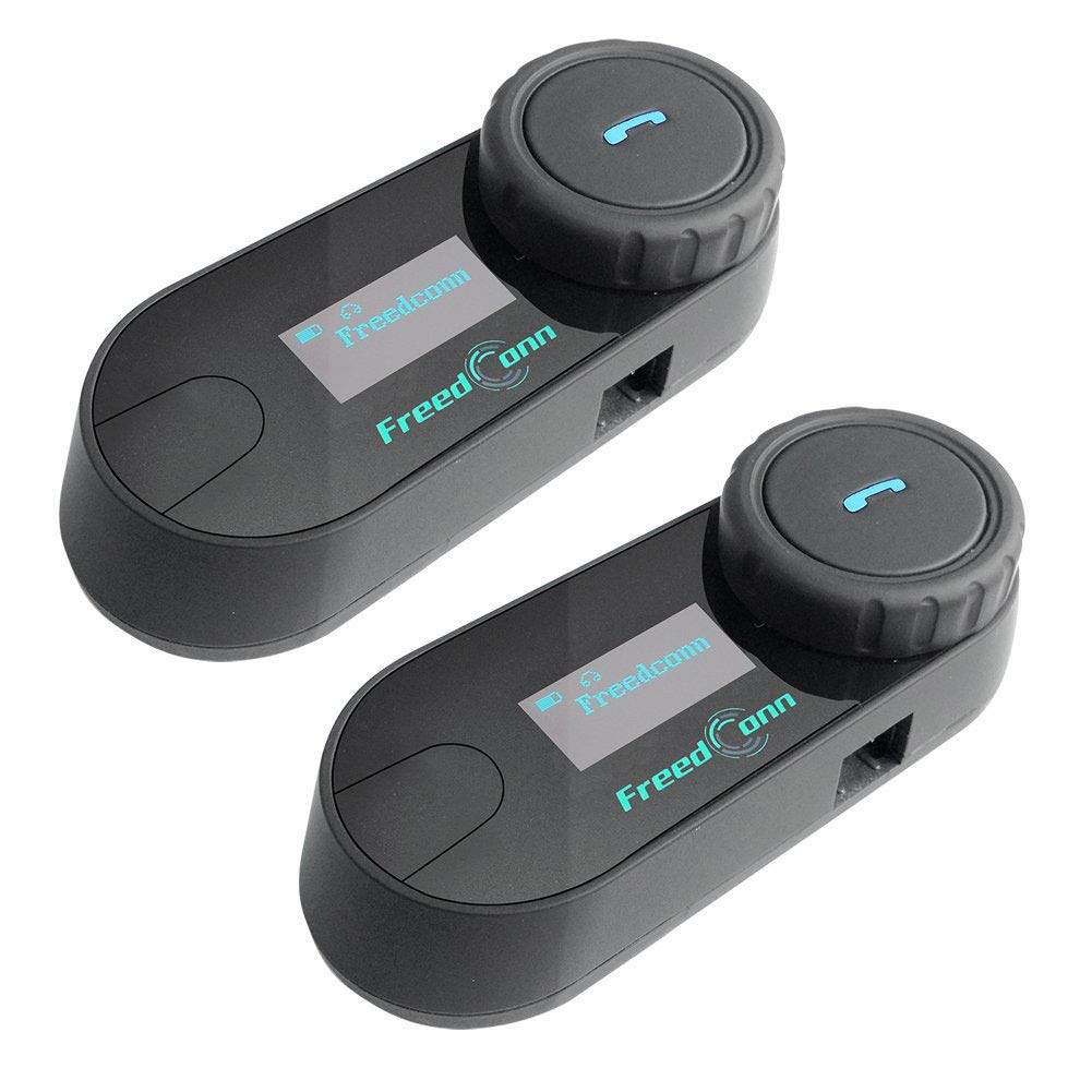 FreedConn 2pcs TCOM-SC Motorcycle Intercom Headset Speakers,2-3 Riders Helmet Bluetooth Intercom, Universal Communication Systems with Music Sharing/LCD Screen/FM Radio/Mobile Phone/GPS/Waterproof