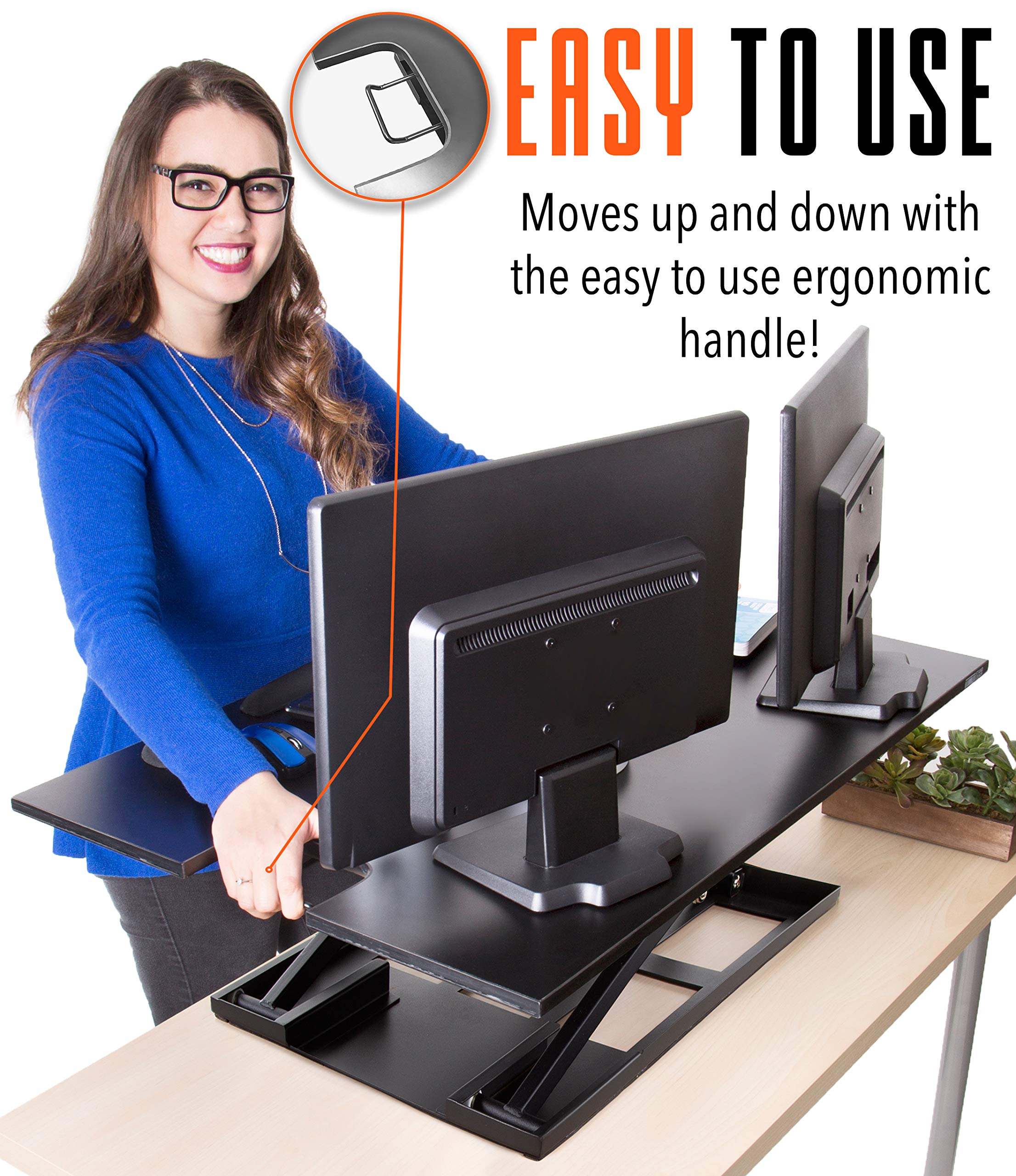 Stand Steady X-Elite Pro XL, Ergonomic Adjustable Height Standing Desk Converter, Extra Large Sit to Stand Laptop Desk Riser, Easily Fits 2 Computer Monitors (Black, 36 x 16)