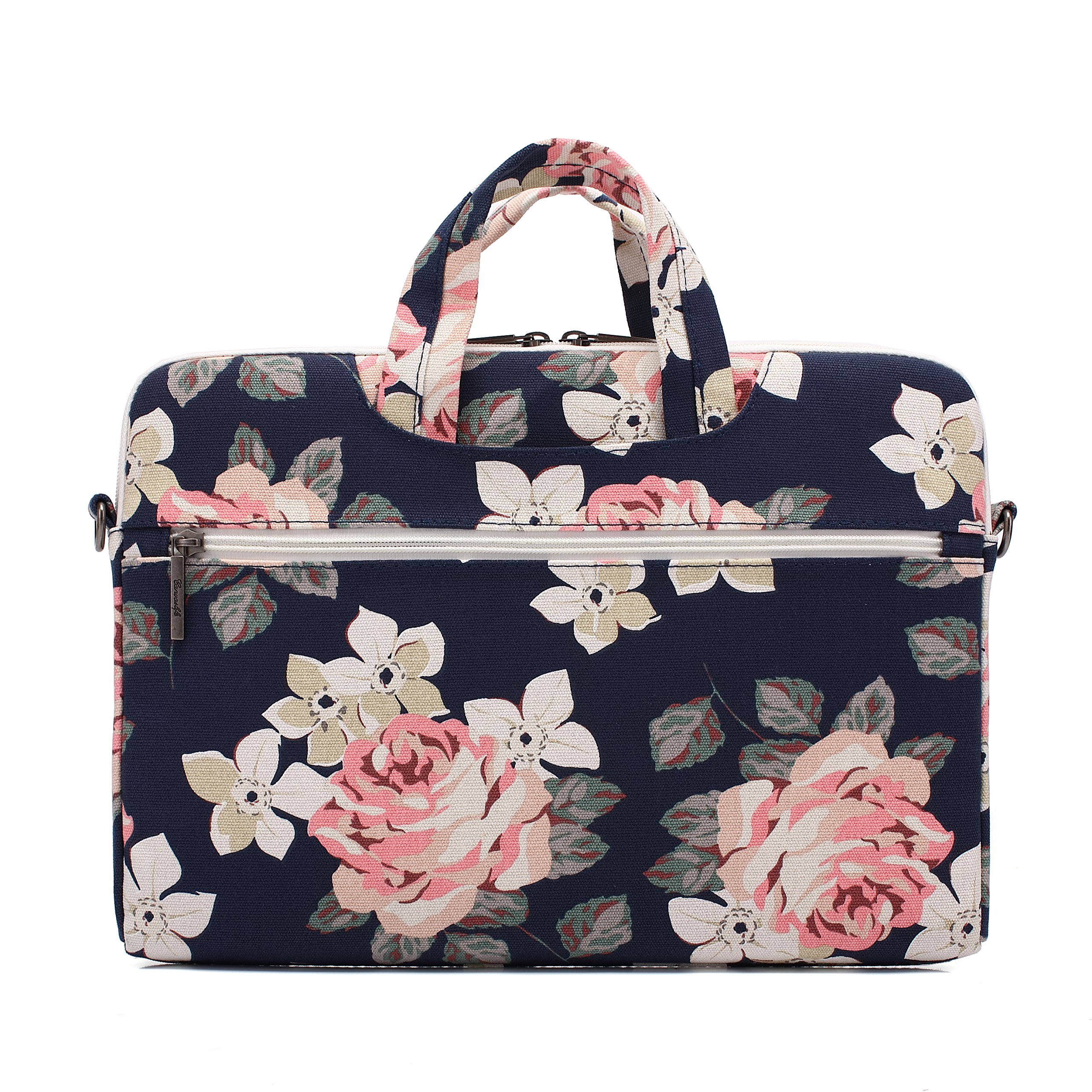 canvaslife White Rose Patten Waterproof Shoulder Messenger Bag Case Sleeve for 14 Inch 15 Inch Laptop Briefcase 15.6 Inch
