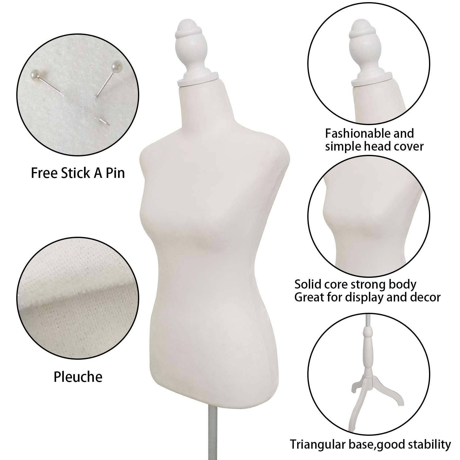 Female Dress Form Mannequin Torso Body with Adjustable Tripod Stand Dress Jewelry Display (Beige)
