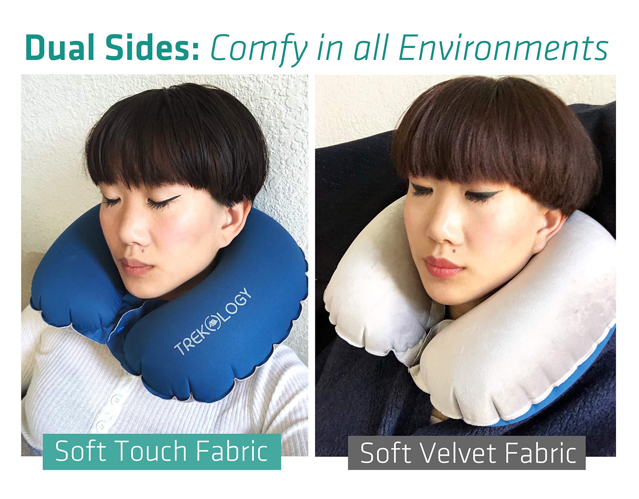 TREKOLOGY Inflatable Neck Pillow for Travel - Ultimate Comfort and Support for Airplanes, Cars, and More - Ergonomic Design for Restful Sleep and Neck Relief - Essential Travel Accessory