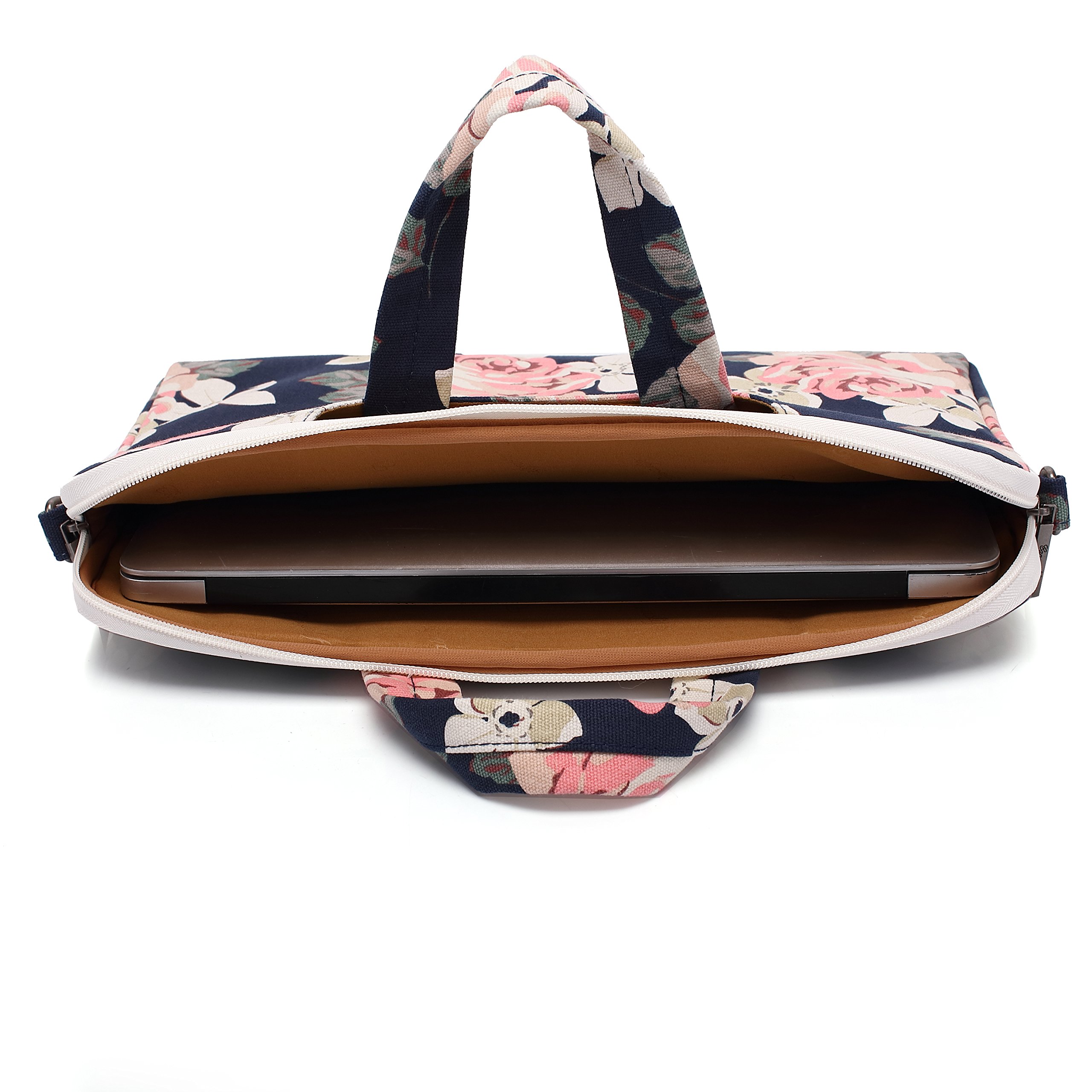 canvaslife White Rose Patten Waterproof Shoulder Messenger Bag Case Sleeve for 14 Inch 15 Inch Laptop Briefcase 15.6 Inch
