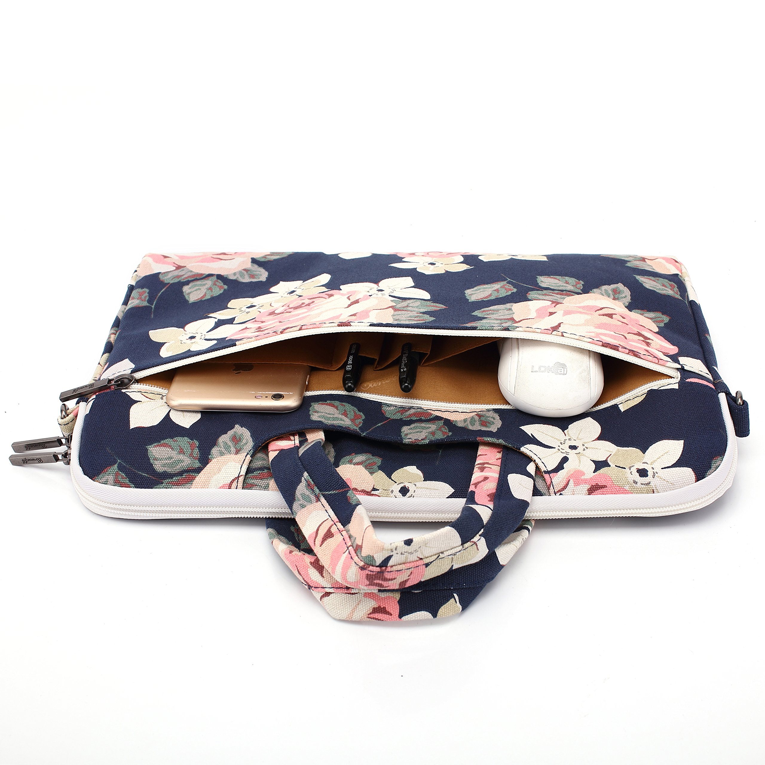 canvaslife White Rose Patten Waterproof Shoulder Messenger Bag Case Sleeve for 14 Inch 15 Inch Laptop Briefcase 15.6 Inch