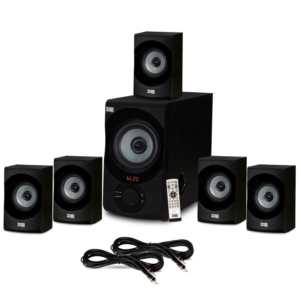Acoustic Audio by Goldwood AA5172 Home Theater 5.1 Bluetooth Speaker System with USB and 2 Extension Cables,Black