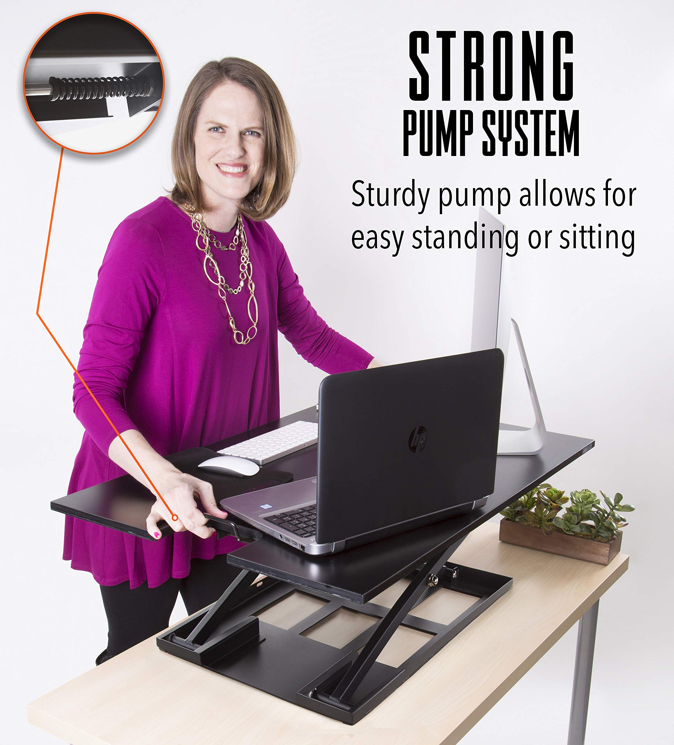 Stand Steady X-Elite Pro XL, Ergonomic Adjustable Height Standing Desk Converter, Extra Large Sit to Stand Laptop Desk Riser, Easily Fits 2 Computer Monitors (Black, 36 x 16)